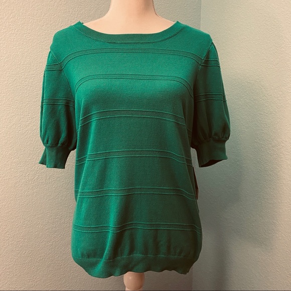 Maison Jules | Tops | Maison Jules Green Knit Top Wpuff Sleeves | Poshmark